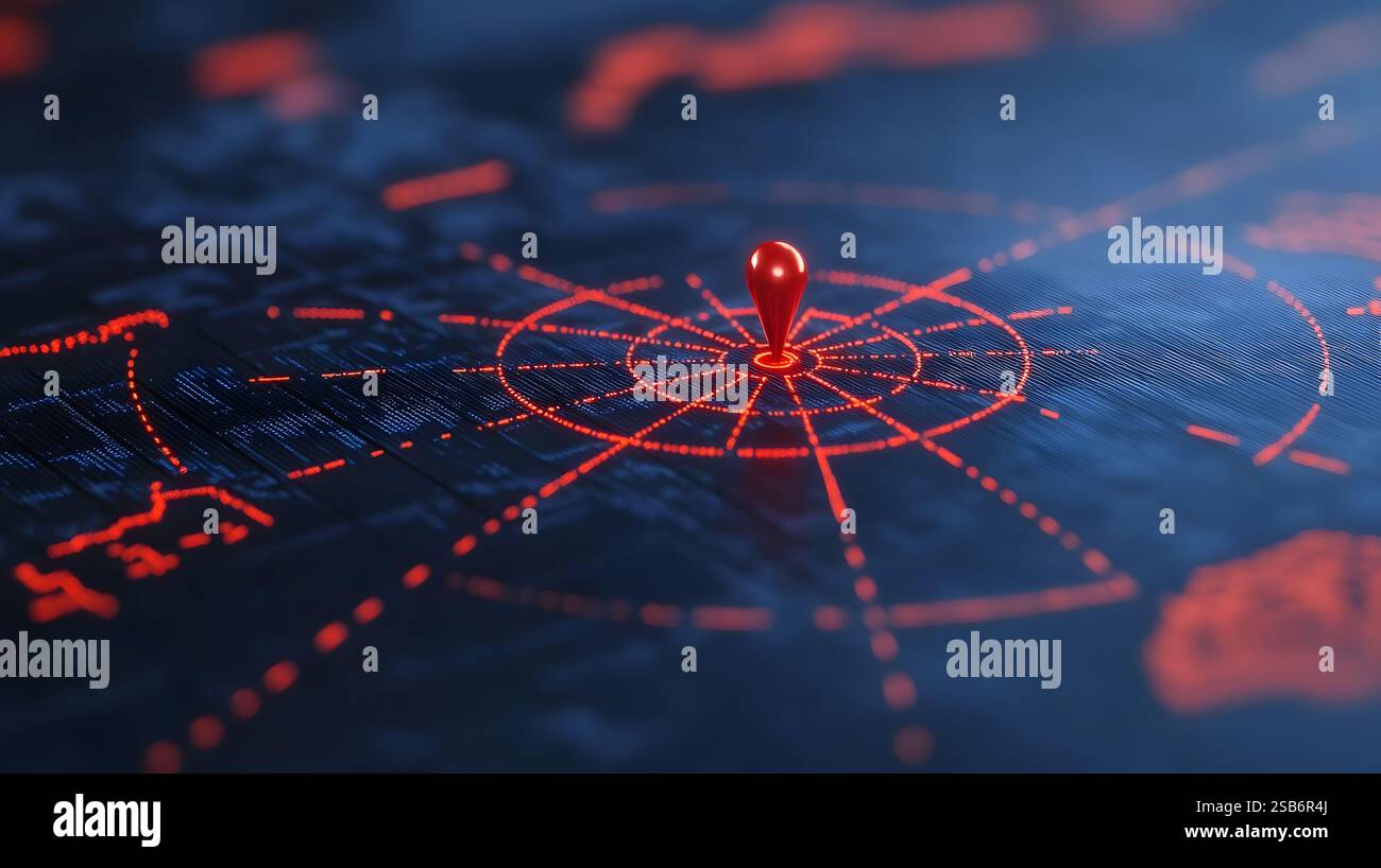 Detailed 3D of a digital map with radiating cargo transportation paths ...