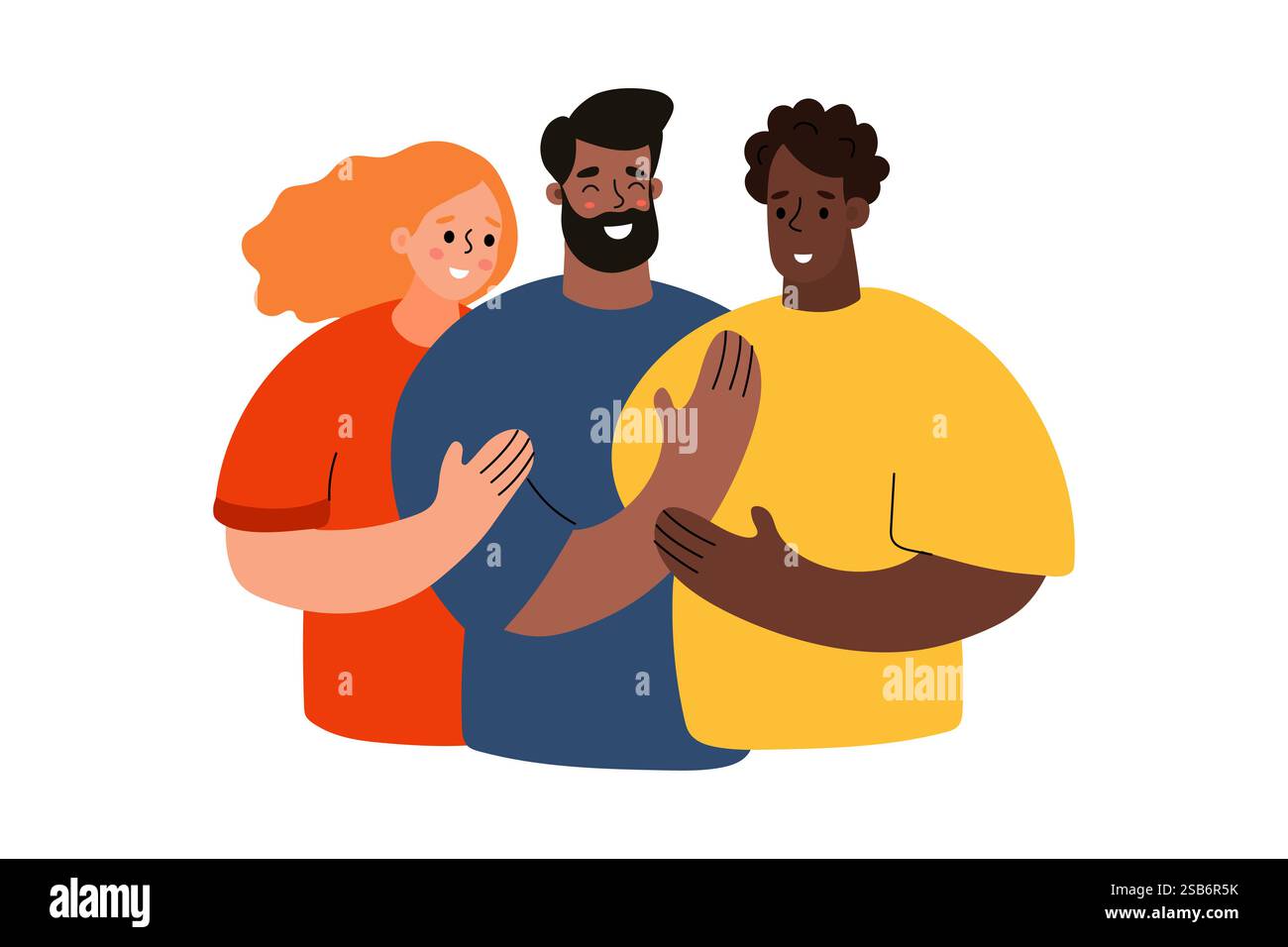 Three friends with different hair colors and clothing styles share a ...