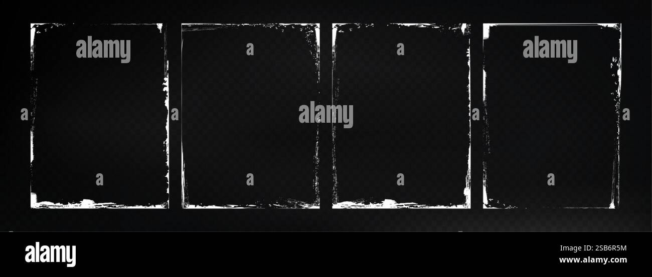 Photo edge stroke set with grunge borders - white rectangular frames ...