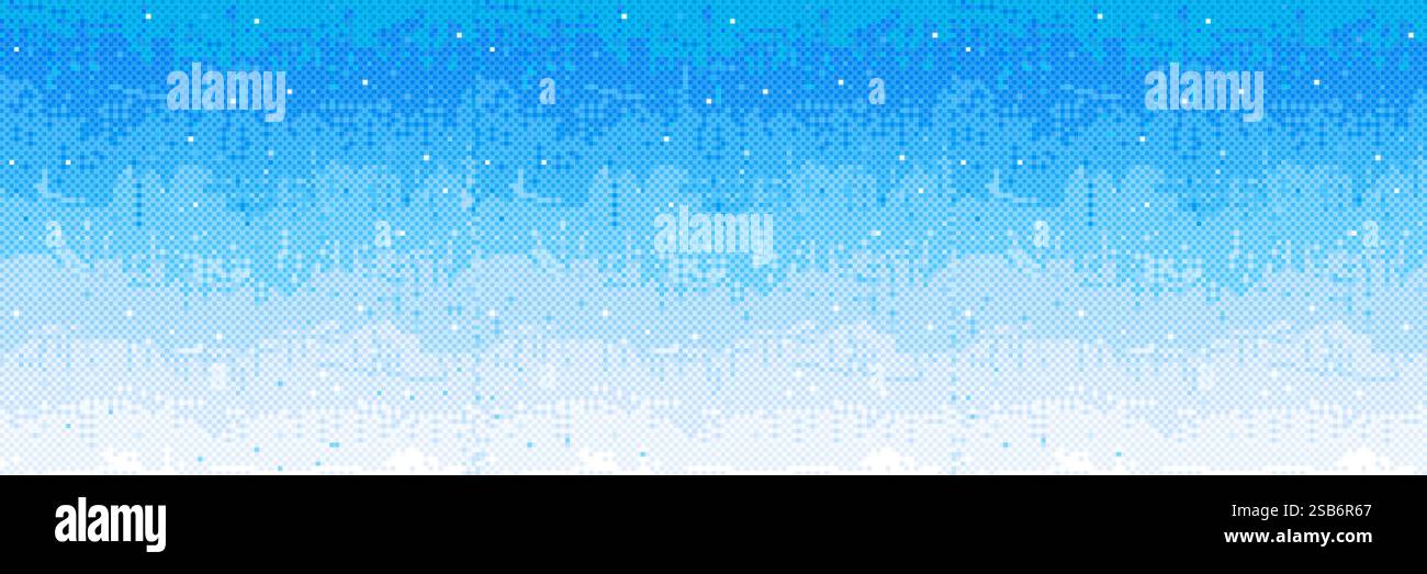 Pixel bitmap pattern, white blue gradient shade. Vertical pixelated ...