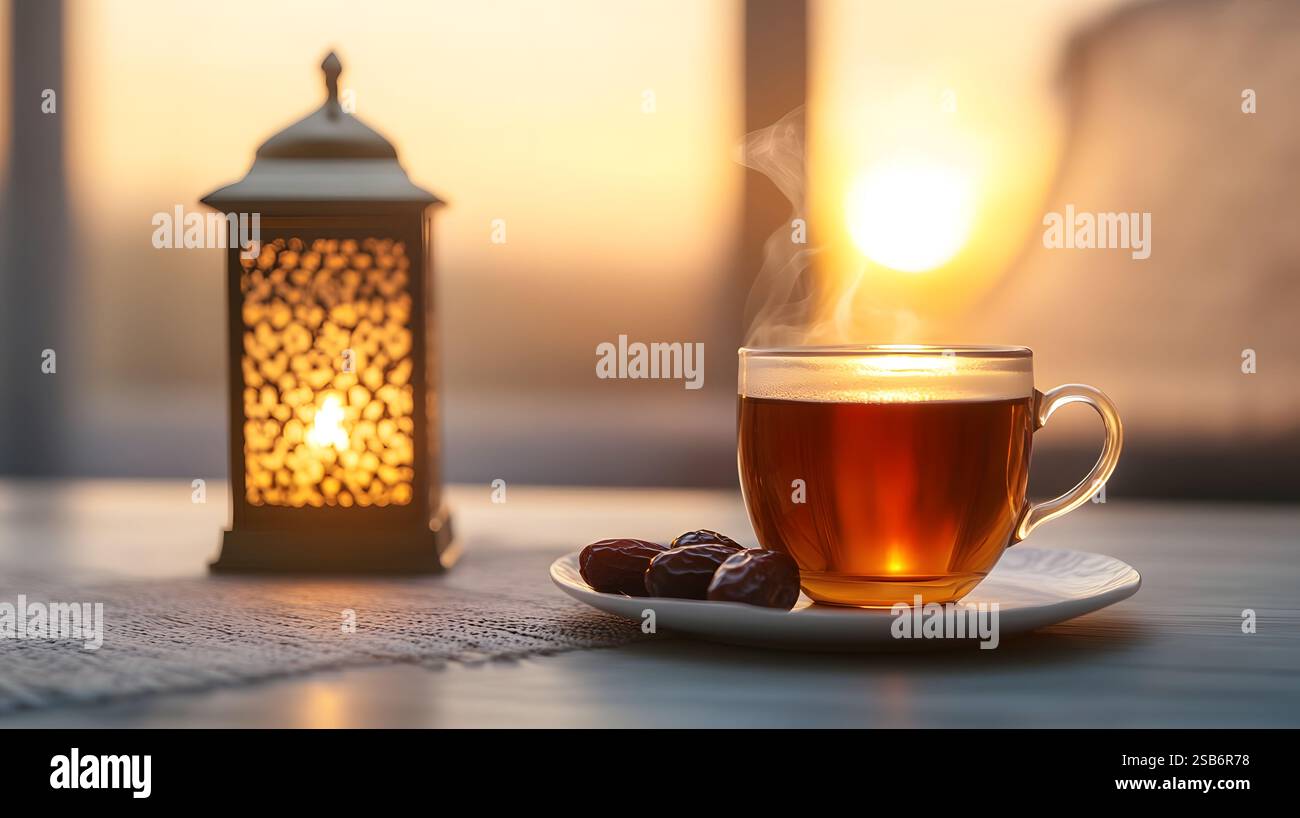 Peaceful Ramadan Morning Still Life with Glowing Lantern,Quran,and ...