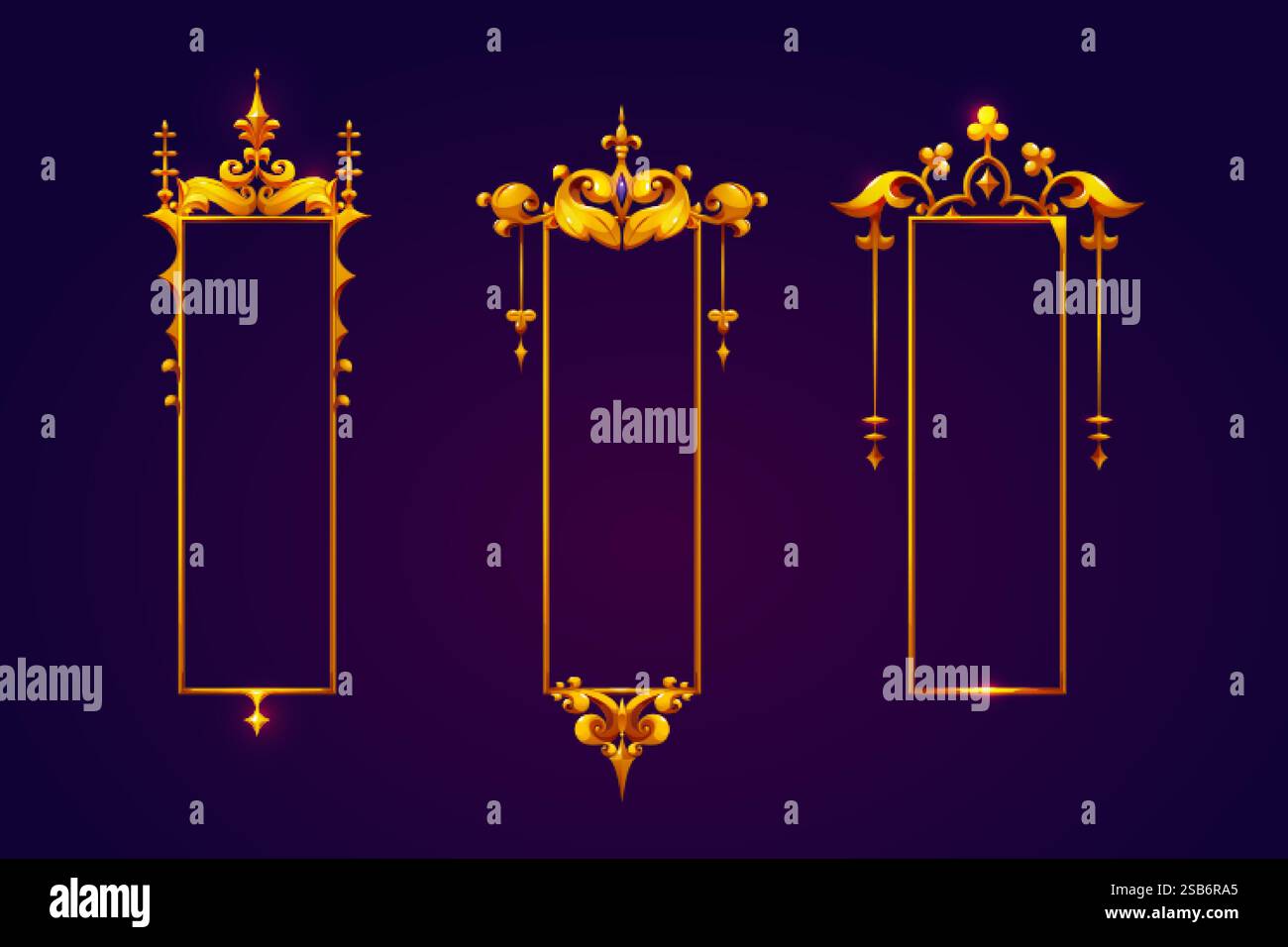 Medieval vertical game frames collection - golden ornamental borders ...
