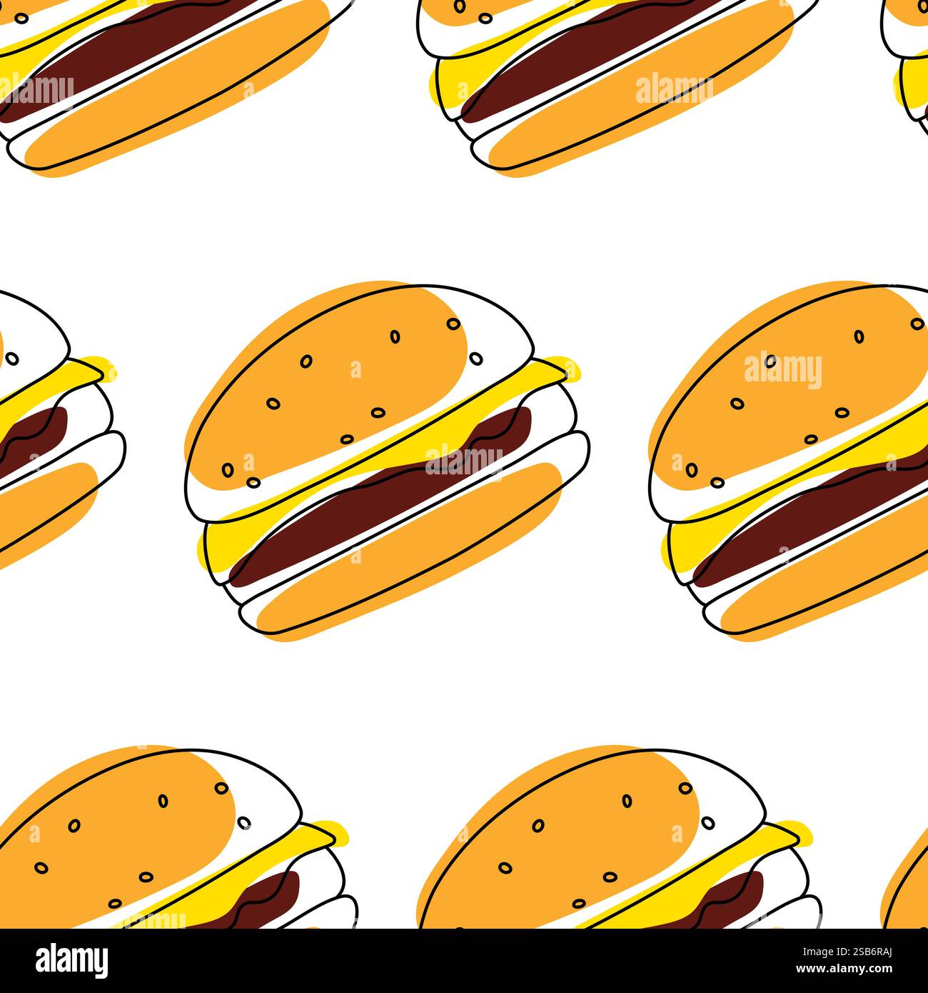 Pattern Of Burger With Yellow Background Illustration Vector. Vector ...