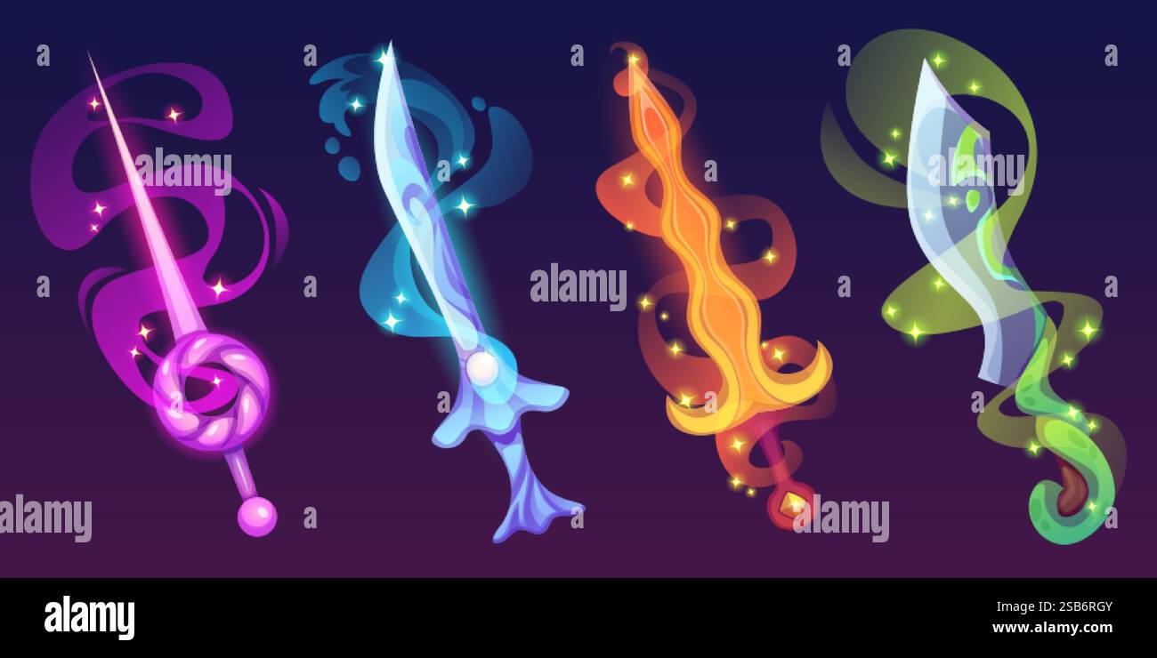 Magical glowing swords set with mystical smoke. Fantasy weapons ...
