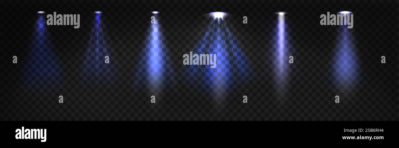 Blue spotlight beams set isolated on transparent background. Vector ...