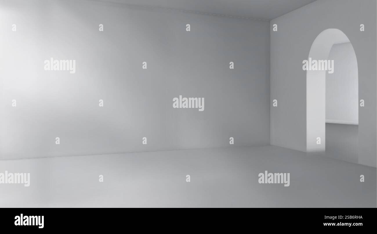 Empty 3d interior space with monochromatic gray surfaces. Minimalist room with smooth walls ...