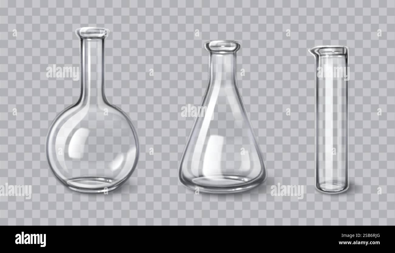 Chemistry laboratory 3d glassware - round bottom flask, conical beaker ...