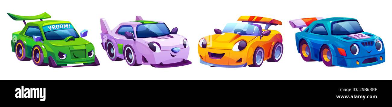 Race car characters set isolated on white background. Vector cartoon ...