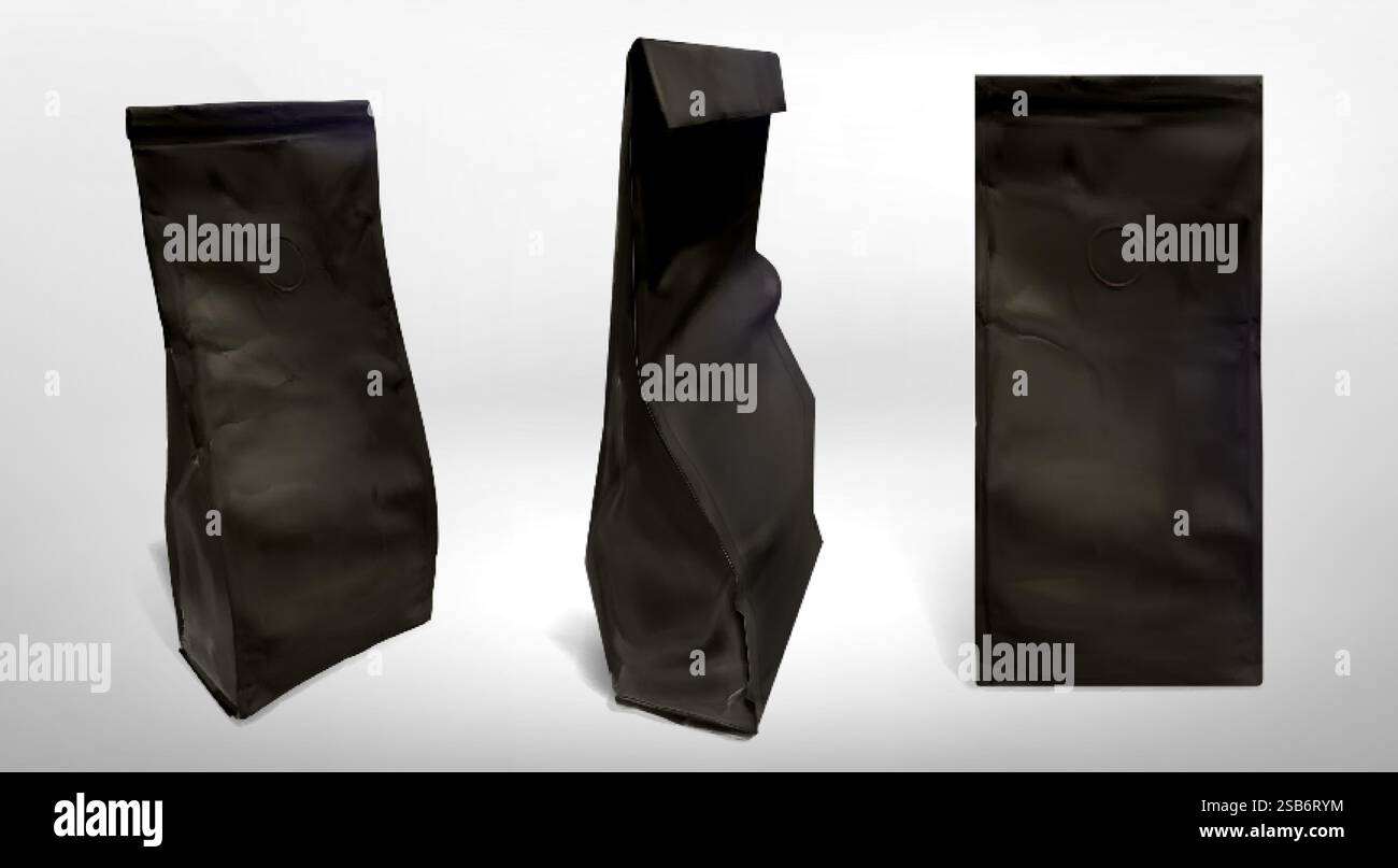 Paper coffee bag mockup of black gusseted pouches - minimalist ...