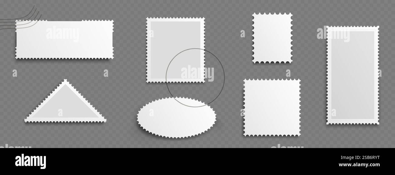 Postage stamps set isolated on transparent background. Vector realistic ...