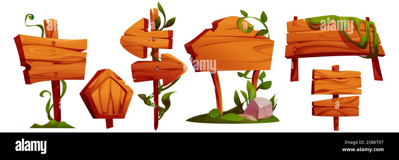 Wooden signboard collection with jungle elements - directional game ...