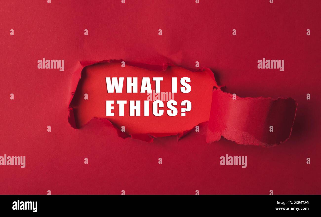 Red background with a hole in it and the words What is Ethics written ...