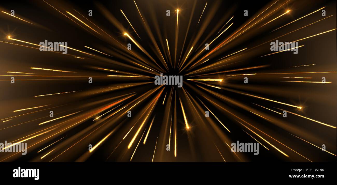Speed light effect with radial golden glowing lines and bright ...