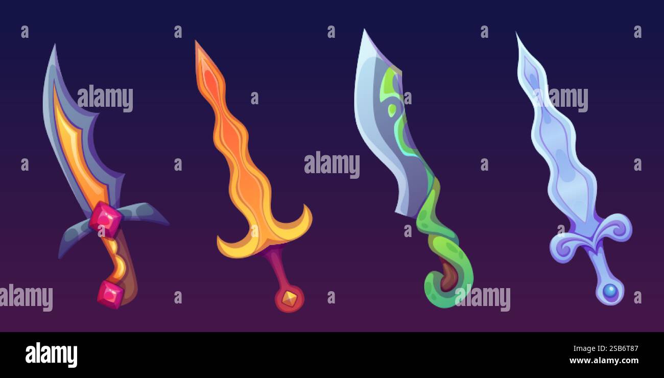 Magical sword collection with colorful blade designs. Fantasy weapon ...