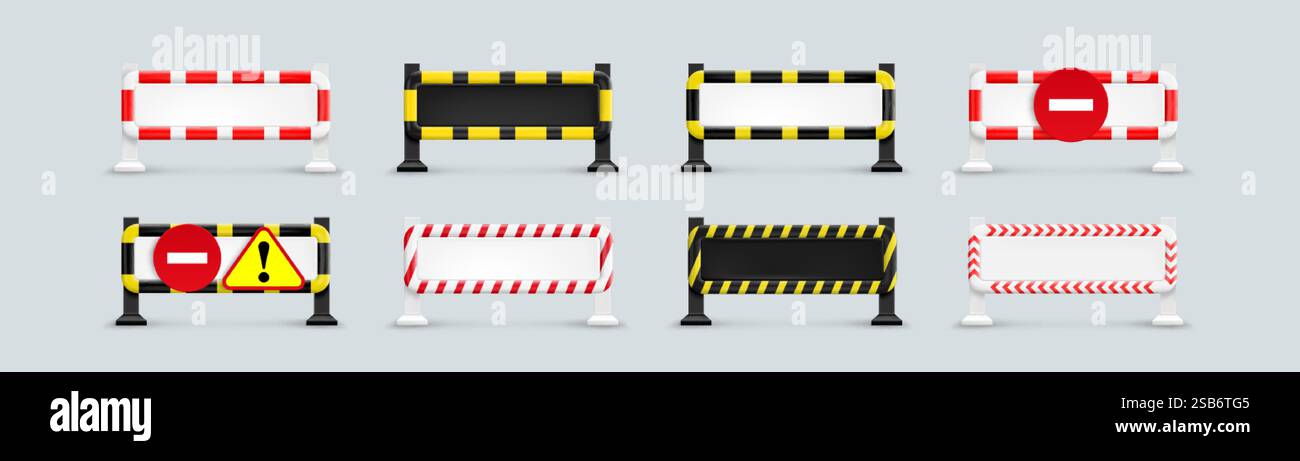 Warning road signs set isolated on background. Vector realistic ...