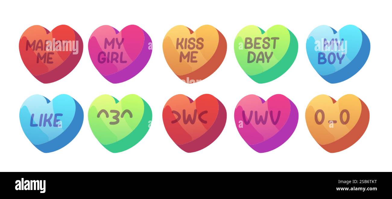 Heart shape love conversation candies set isolated on white. Vector ...