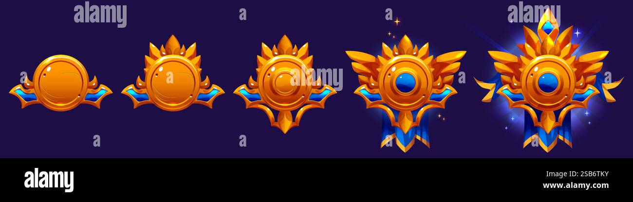 Game rank badges set isolated on background. Vector cartoon ...