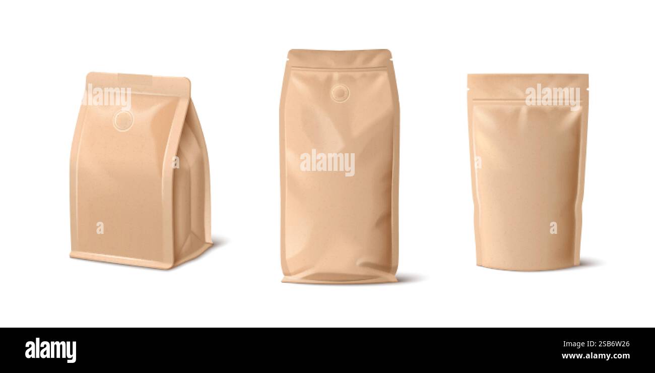 Brown paper bags set isolated on white background. Vector realistic ...