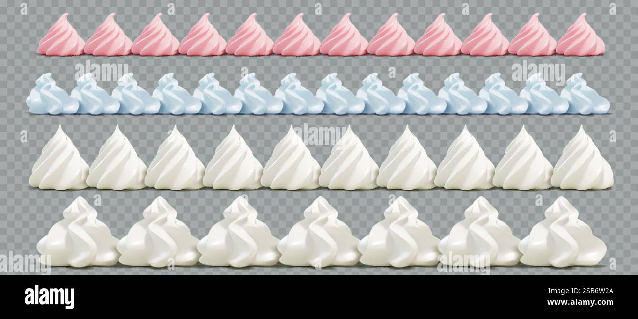 Whipped cream 3d border patterns - pink, blue and white meringue swirls ...