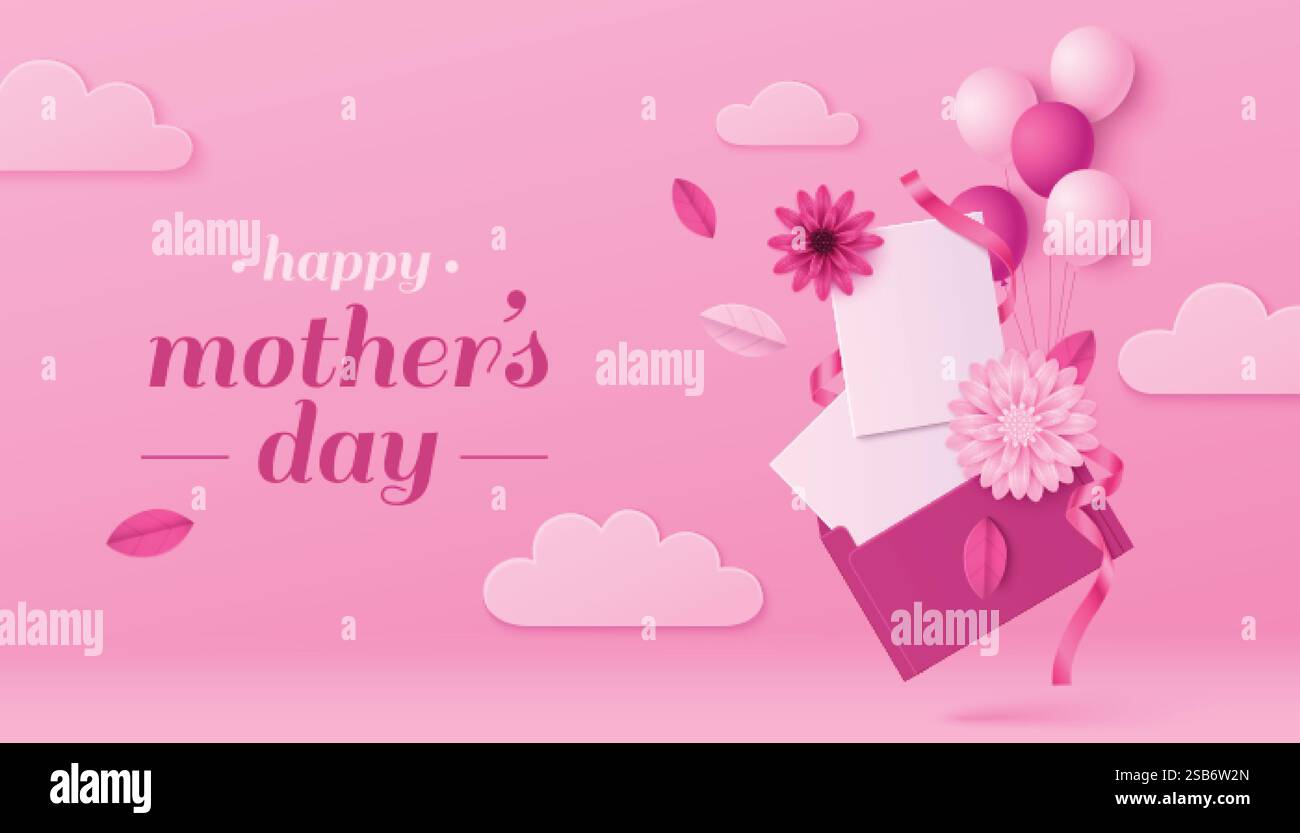 3d Mother day greeting composition with maroon post envelope on pink ...