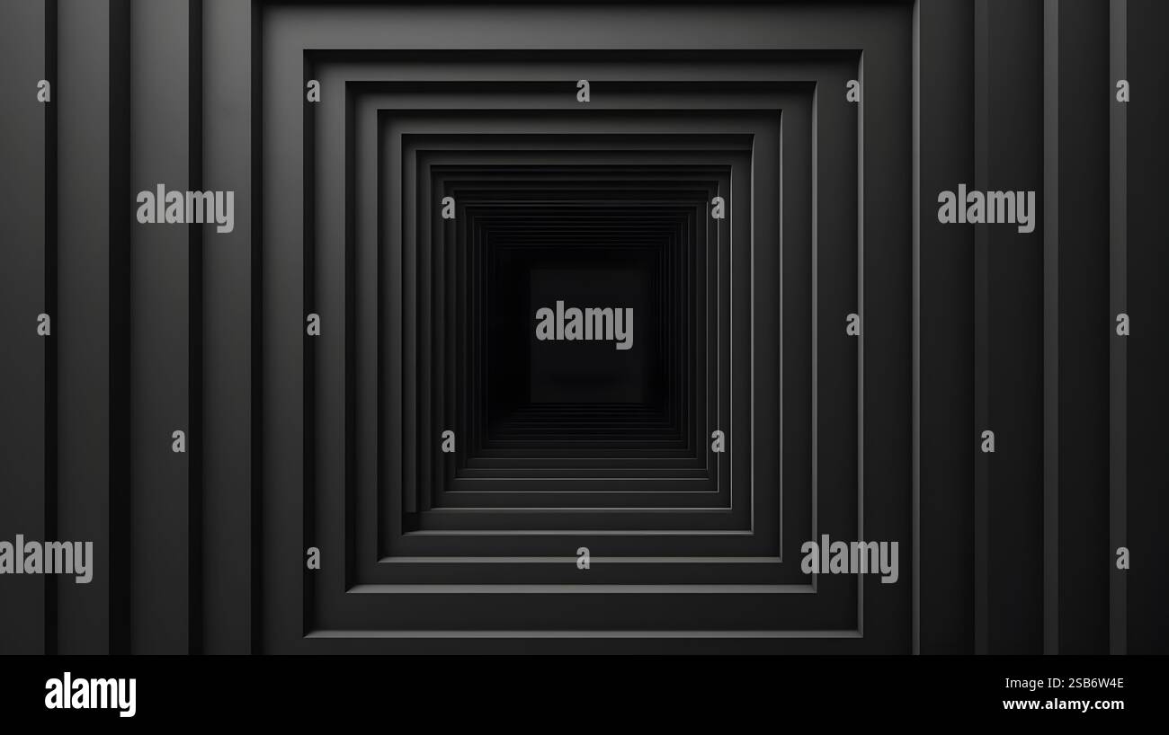 Monochromatic abstract architectural design with concentric square ...