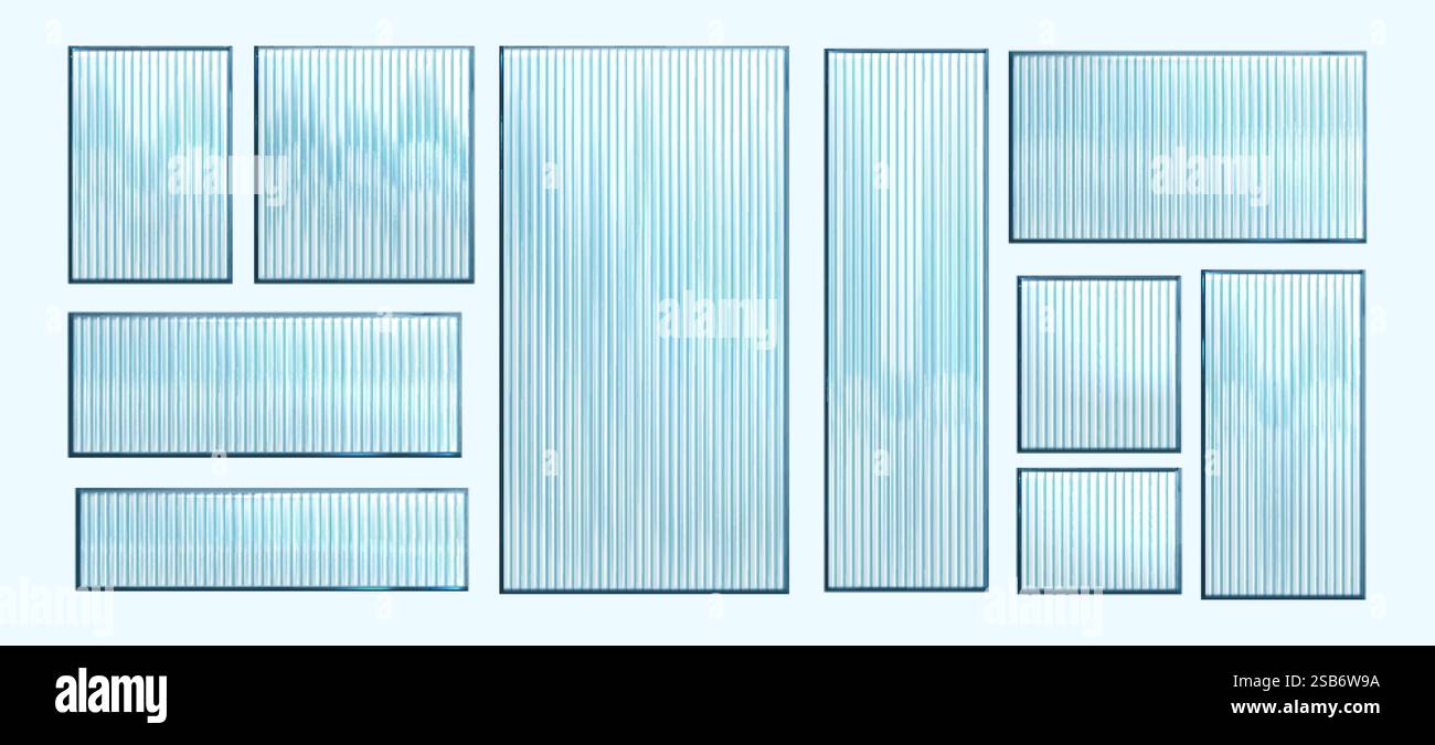 Ribbed glass panels set with different rectangular shapes. Transparent ...