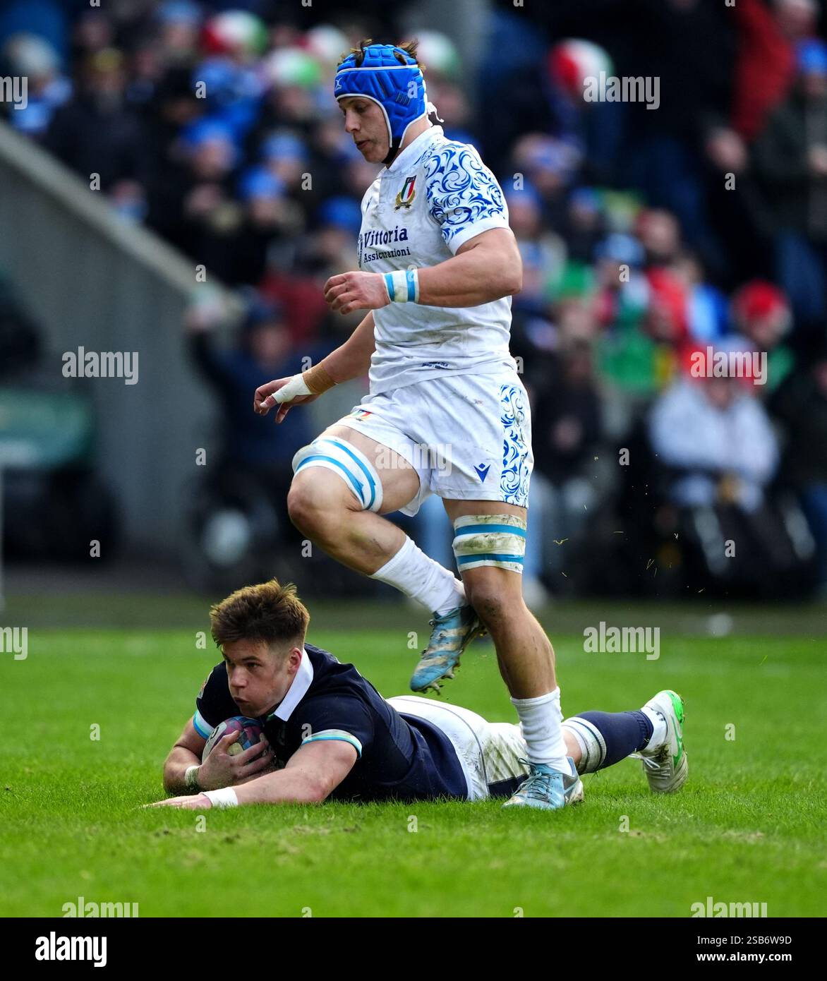 Scotland's Huw Jones scoring his second try during the Guinness Six ...
