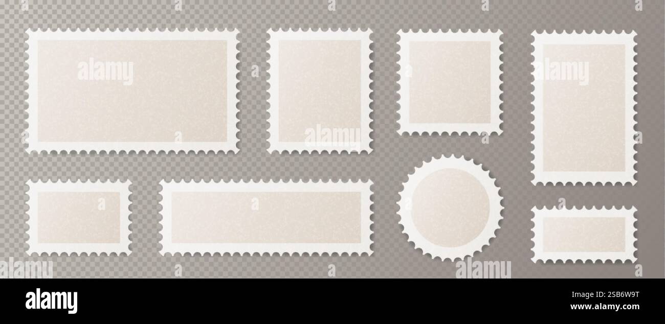 Retro postage stamps set isolated on transparent background. Vector ...