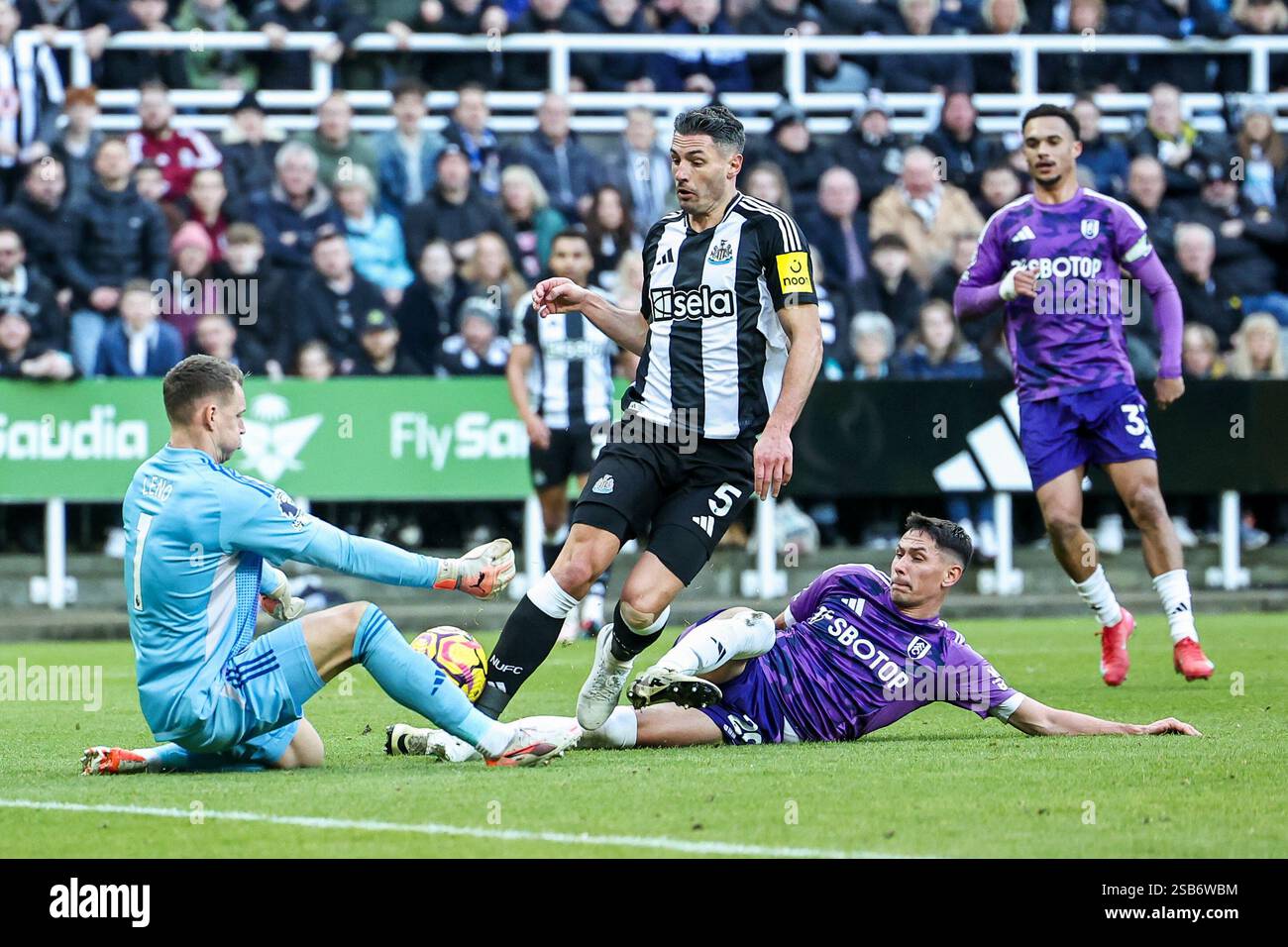 Newcastle, UK. 01st Feb, 2025. Bernd Leno of Fulham makes a save from ...