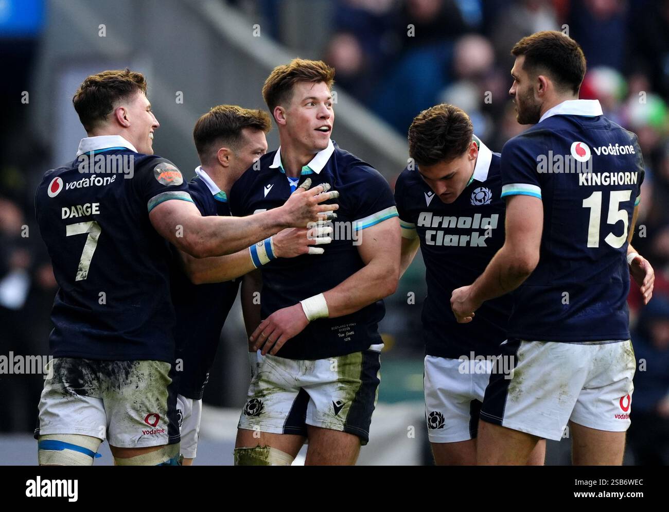 Scotland's Huw Jones celebrates scoring his second try during the ...