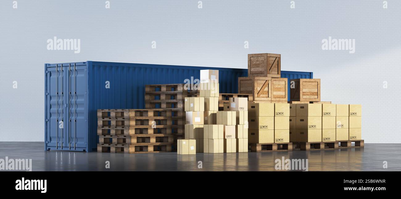 3d rendering illustration of goods delivery system. Big intermodal ... 3d rendering illustration of goods delivery system. Big intermodal ...