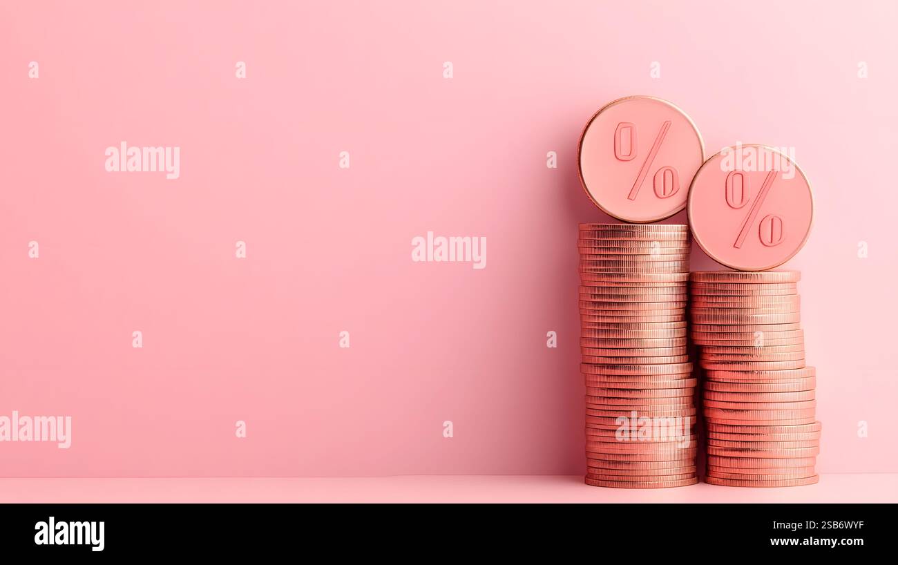 Glowing Percentage Graph Over Stacks of Coins on Neutral Gradient ...