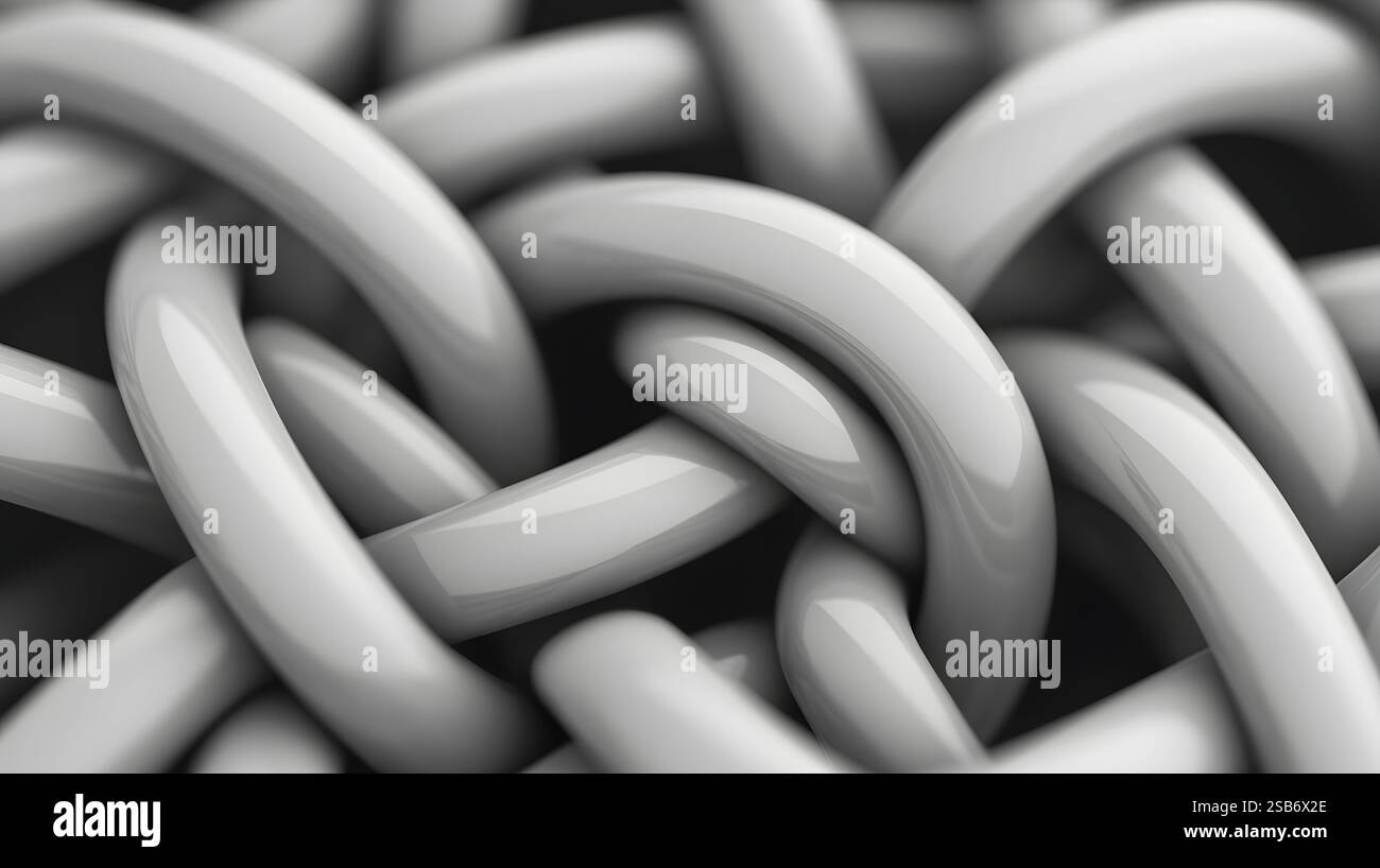 Interlocking metallic rings in a striking black and white geometric ...