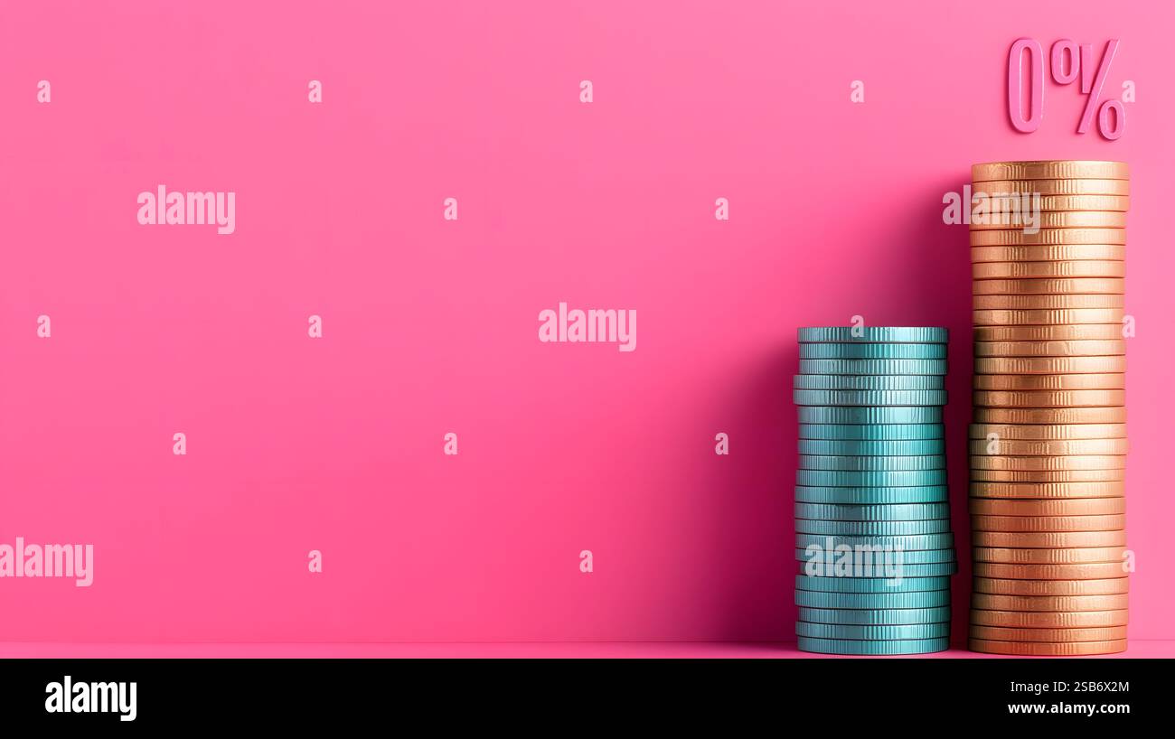 Glowing percentage graph visualization overlaid on a stack of coins ...