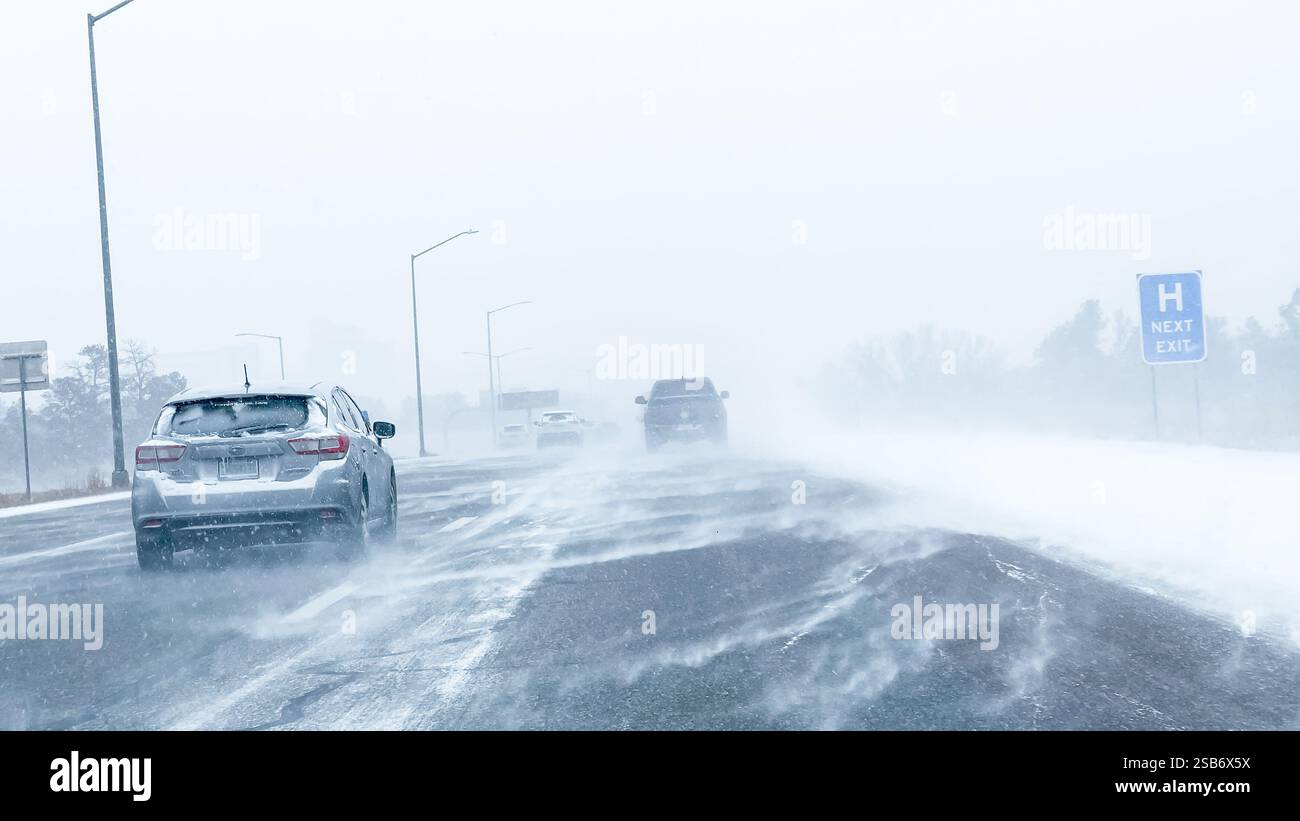 Challenging Winter Drive on Snow-Engulfed Interstate Stock Photo - Alamy