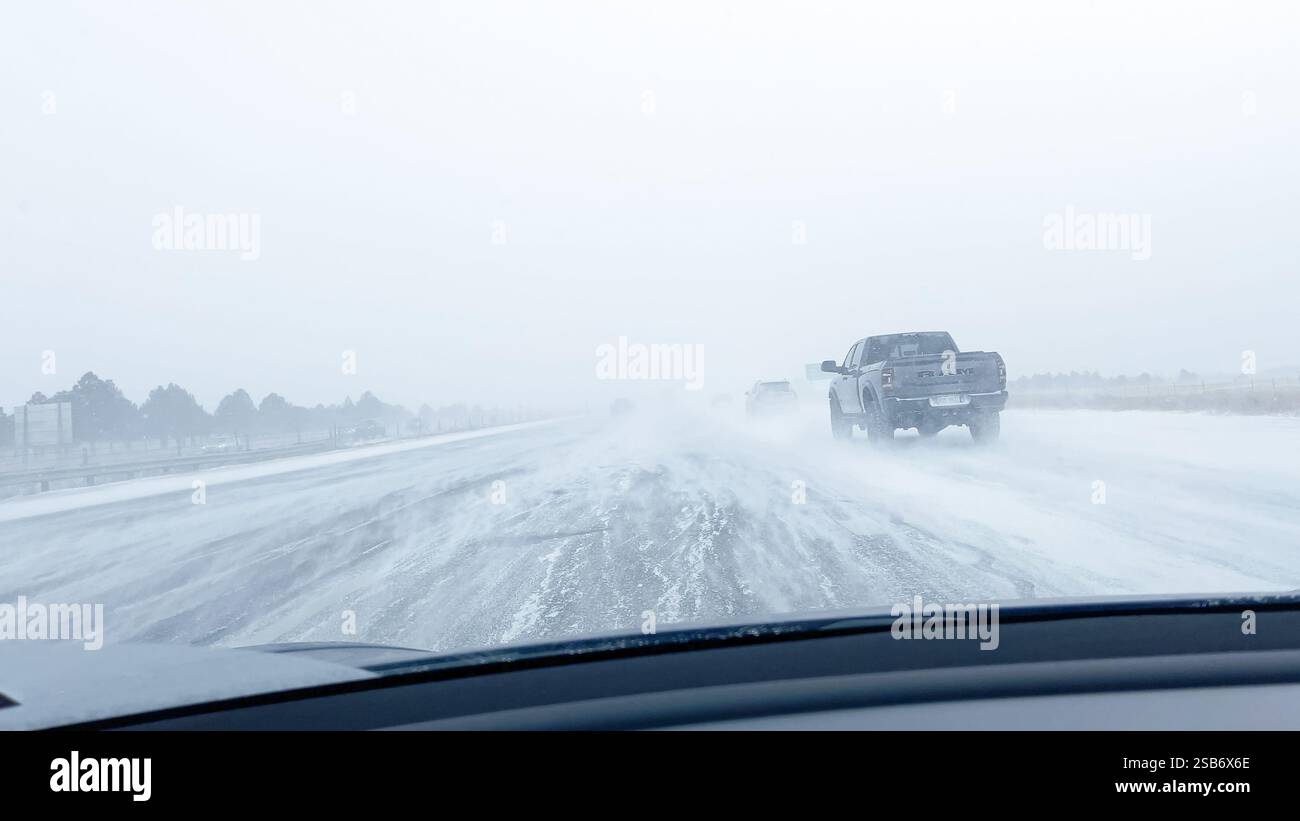 Challenging Winter Drive on Snow-Engulfed Interstate Stock Photo - Alamy