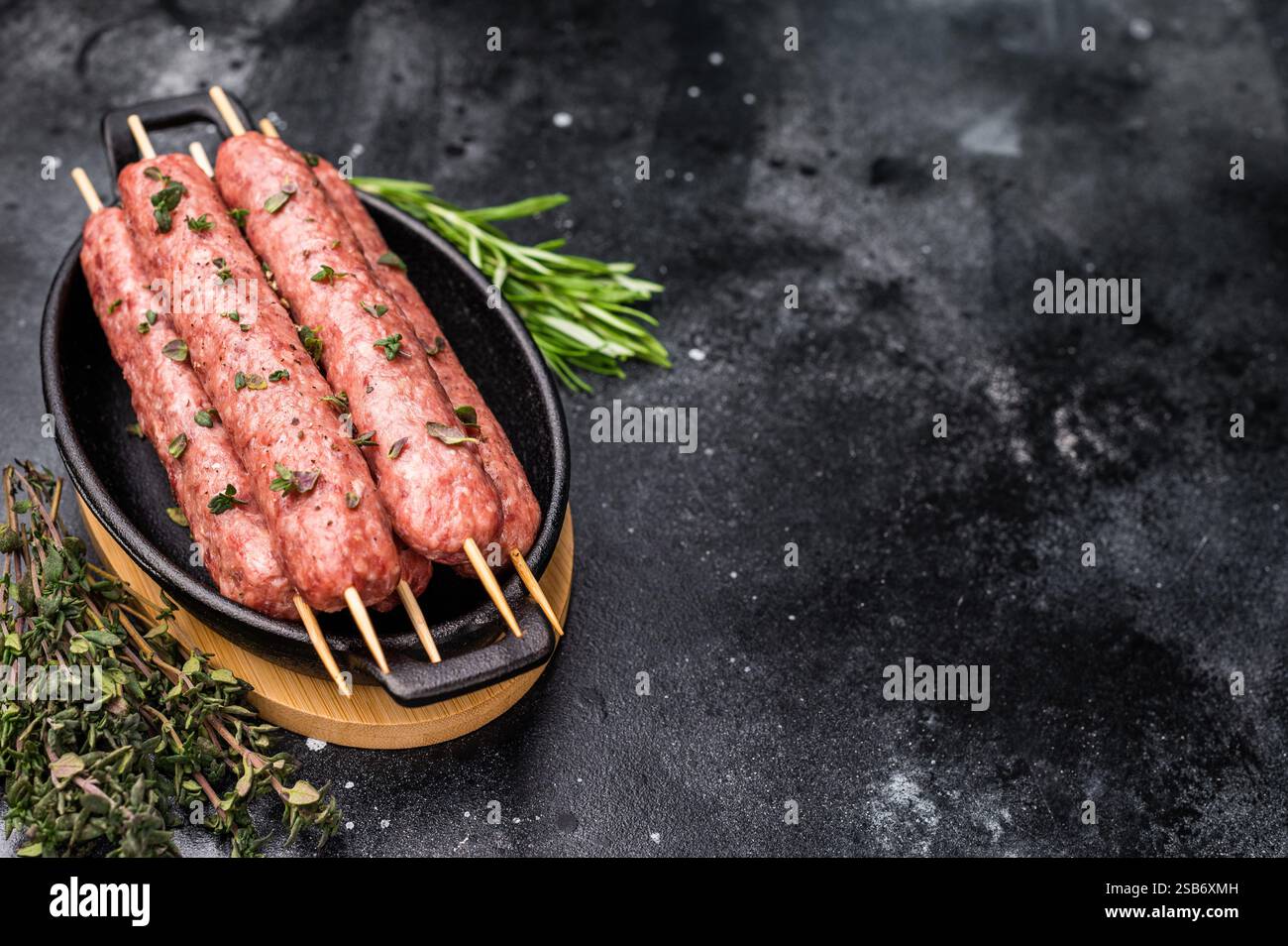 Raw shish kebab, arabic kofta kofte kebab from mince lamb and beef meat ...