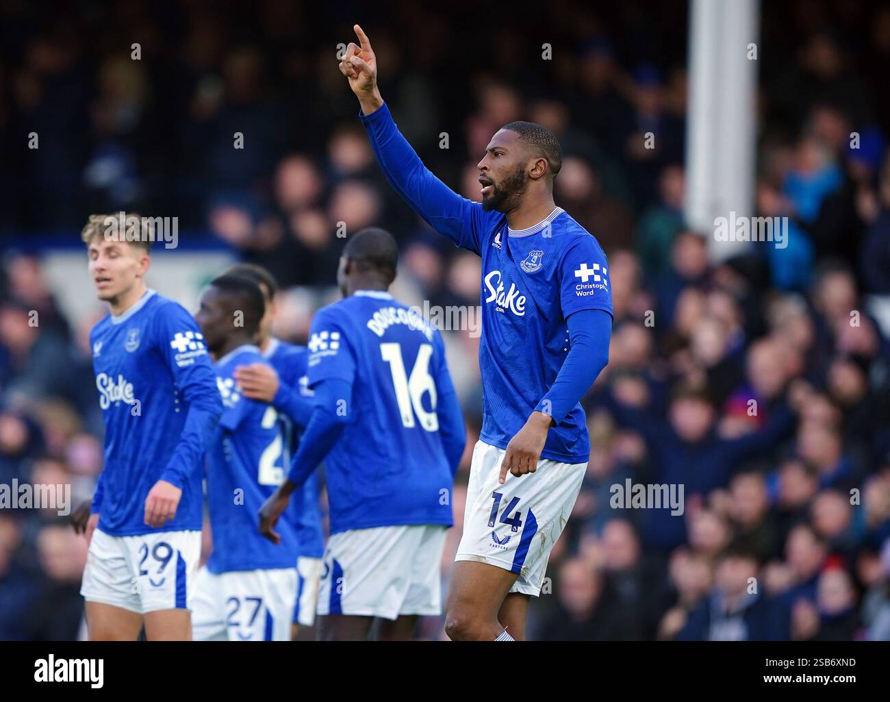 Everton's Beto celebrates scoring his sides third goal during the ...