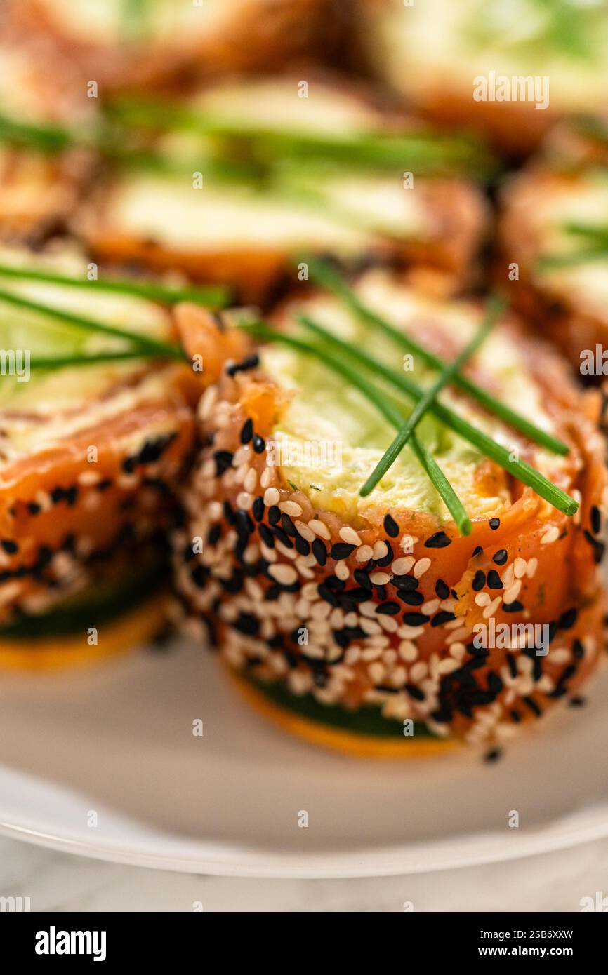 Smoked Salmon Jumbo Cream Cheese Rolls From Assembly to Plating Stock ...