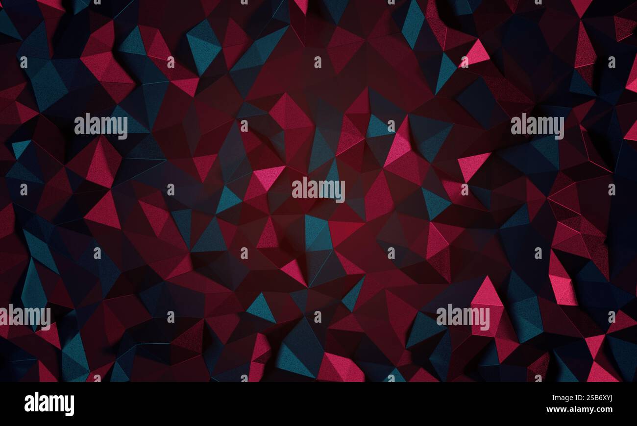 Abstract red blue triangles with textured pattern. 3d rendering ...