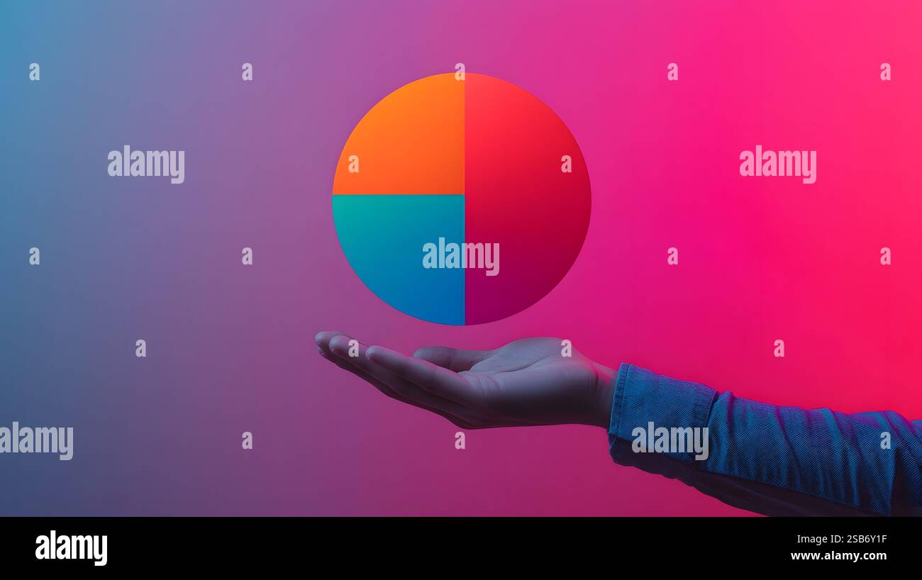 A glowing,floating pie chart sphere in the palm of a hand,showcasing ...