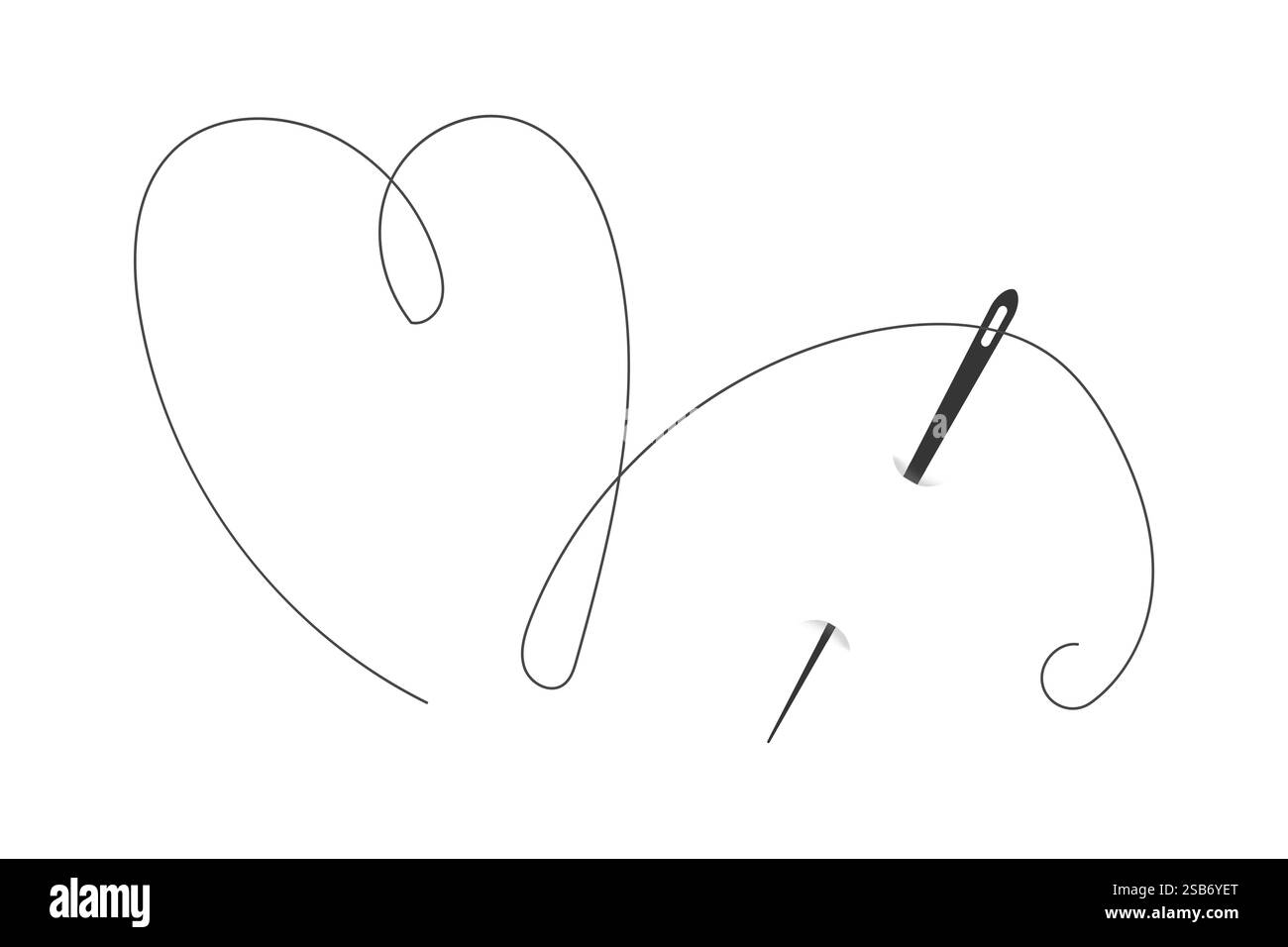 Needle with heart thread doodle simple icon, line embroidery decoration ...