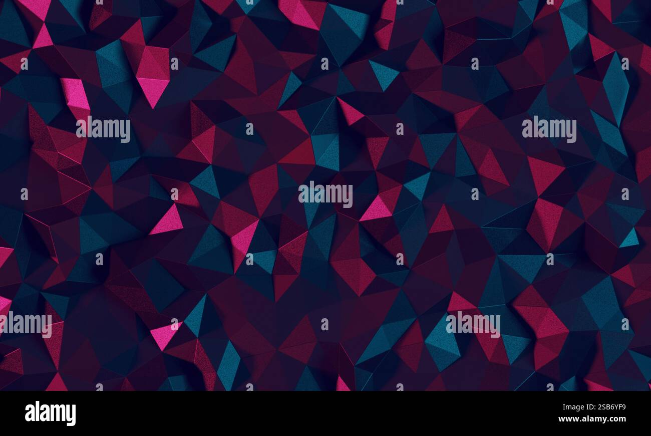 Abstract red blue triangles with textured pattern. 3d rendering ...