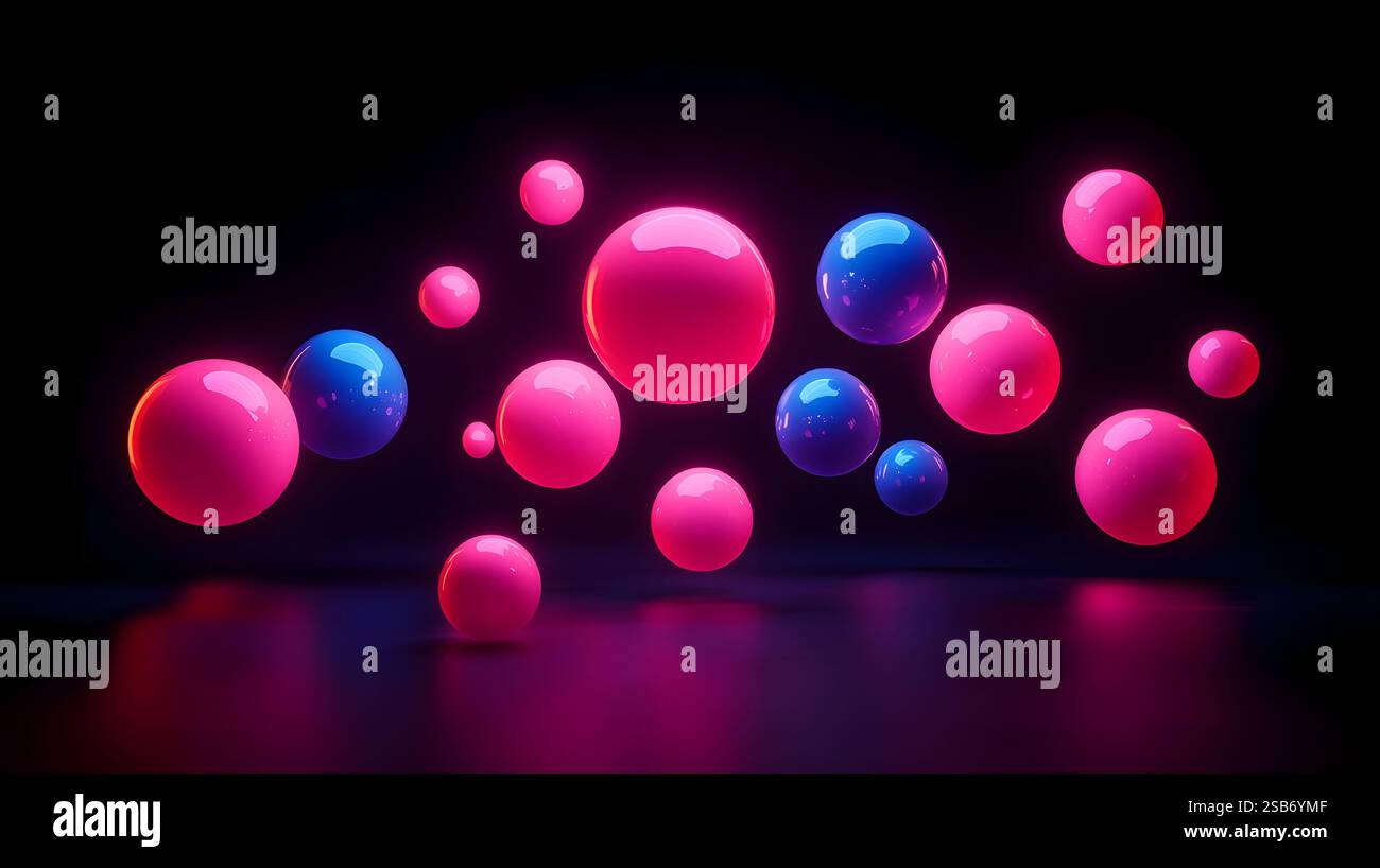 Floating neon spheres of various sizes in a dynamic,vibrant composition ...
