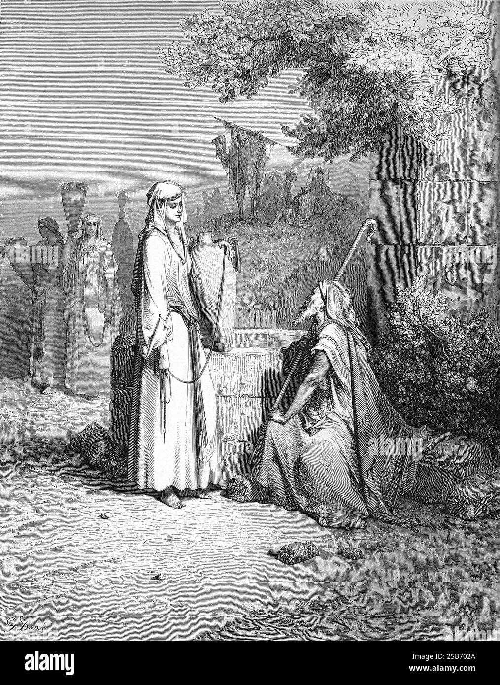 Doré's English Bible (1866): Eliezer and Rebekah at the Well (Gen. 24: ...