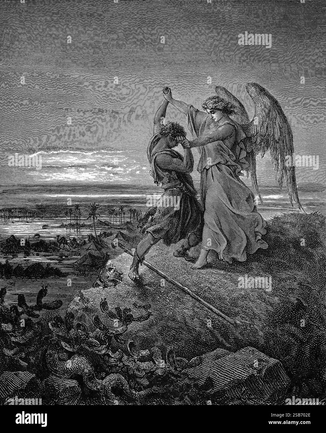 Doré's English Bible (1866). Jacob Wrestles with the Angel (Gen. 32:24 ...