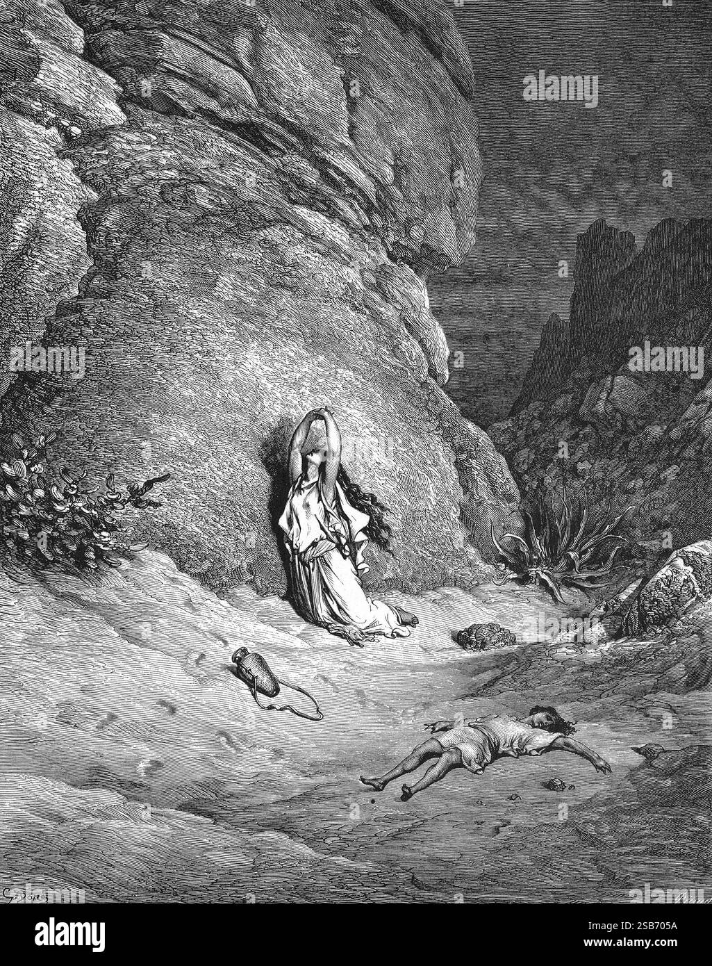 Doré's English Bible, 1866. Hagar and Ishmael in the wilderness ...