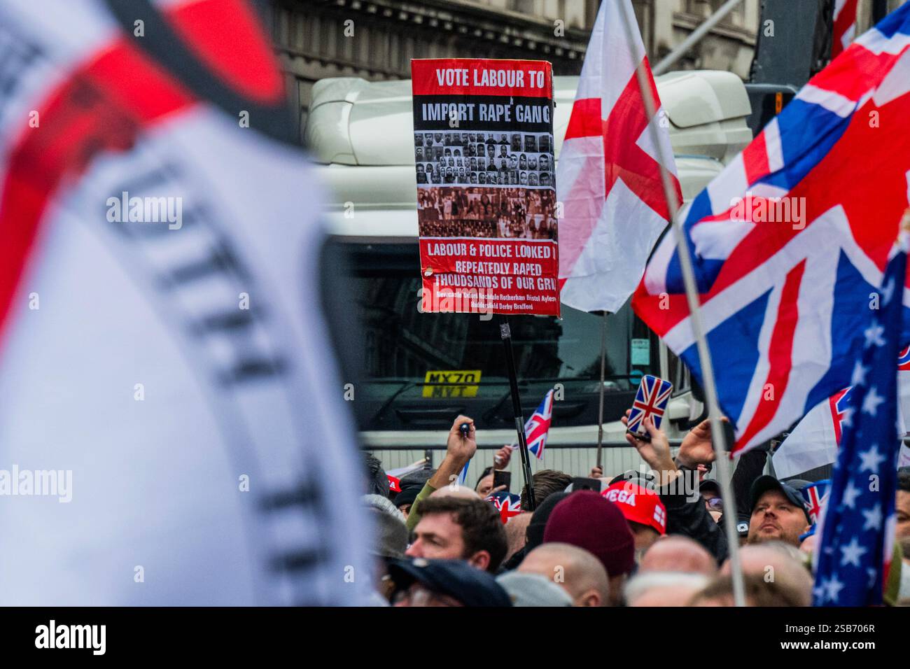 London, UK. 1st Feb, 2025. Placards criticise the government, and the ...