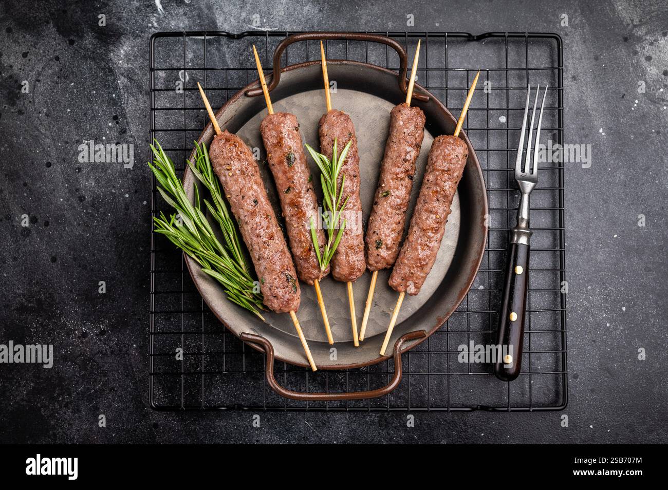 Grilled minced beef and lamb kebabs skewers with fresh spices, arabic ...