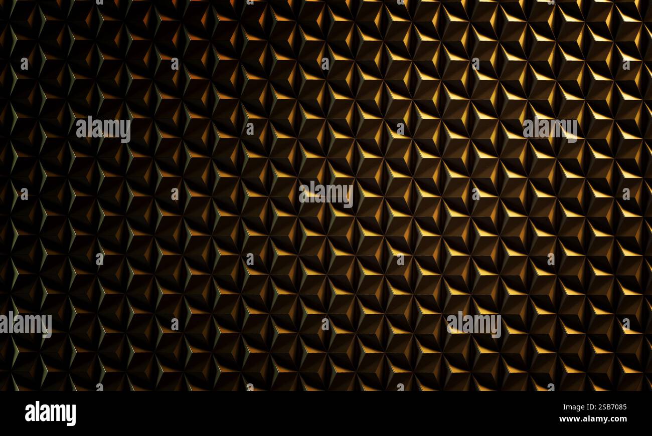 3d rendering illustration of triangular wall. Golden low poly pyramid ...